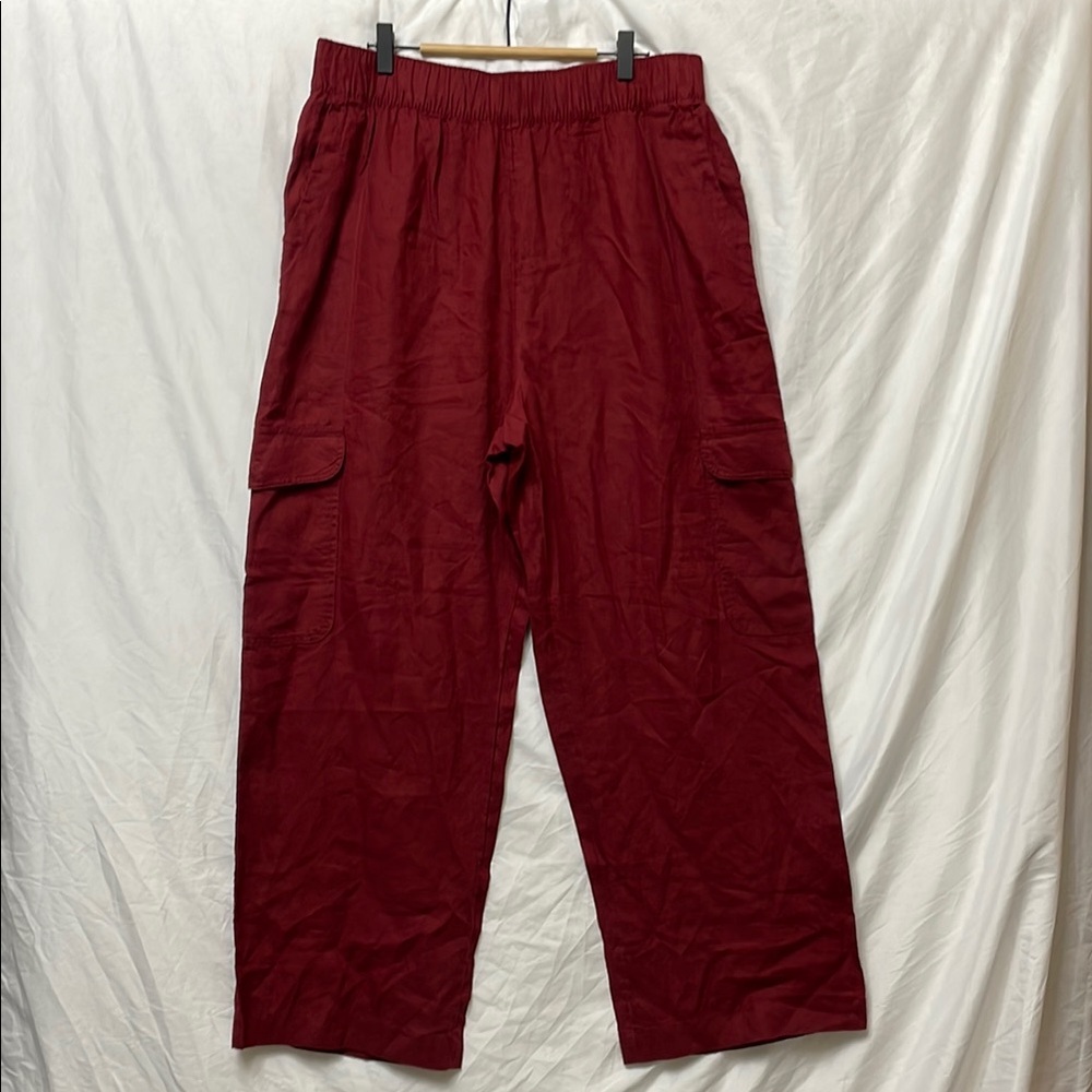 100% Linen Rachel Zoe Brick Red Wide Leg Pants Made W… - Gem